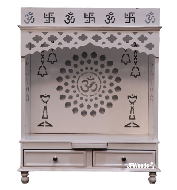 Vaidik Wooden Two Drawers White Mandir By Jfwoods